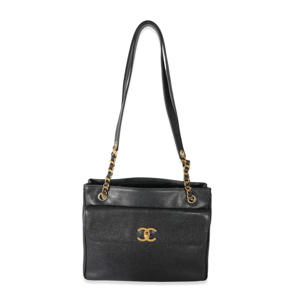Chanel Vintage 24k Black Caviar Dual Cc Shopper Tote - Gem